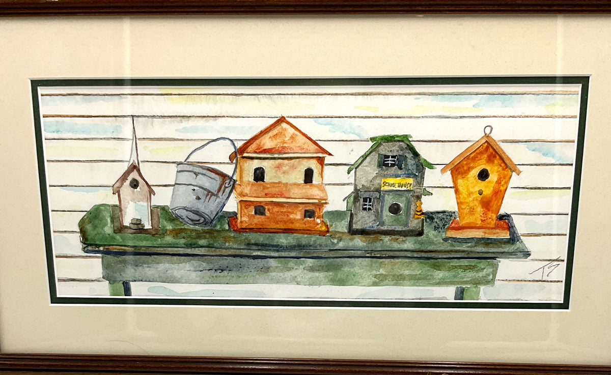 Birdhouse Bench - original watercolour – Queen Bee Creations Home